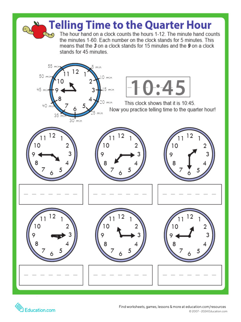 Telling Time To The Quarter Hour | PDF