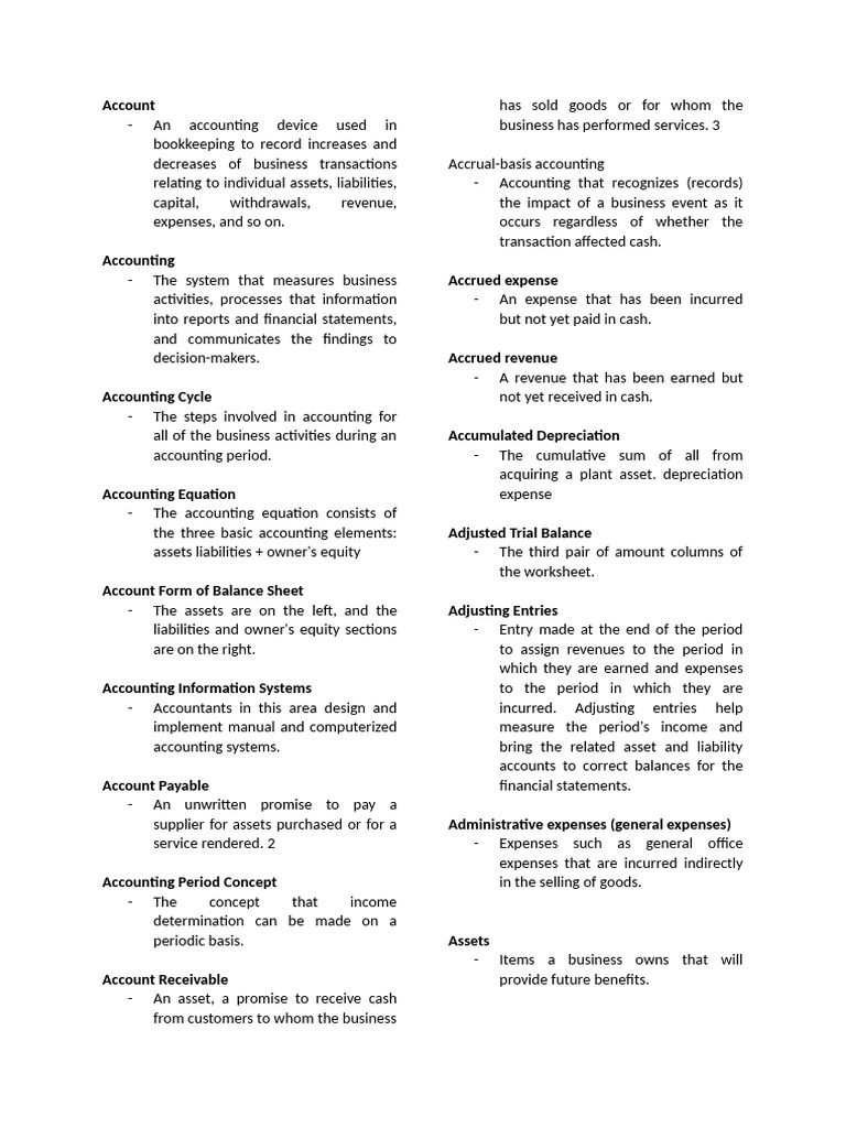 Accounting Glossary | PDF | Debits And Credits | Expense