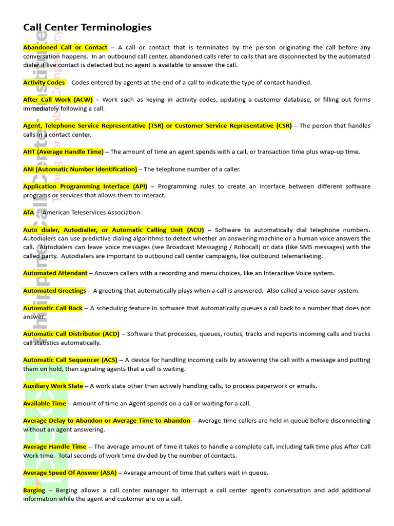 Call Center Terminology | PDF | Call Centre | Interactive Voice Response