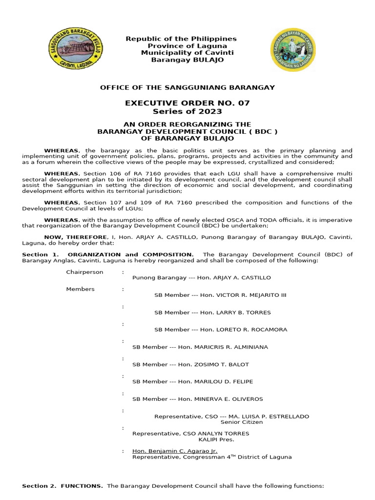 EO No. 002 2018 REORGANIZATION OF BDC | PDF | Government | Governance