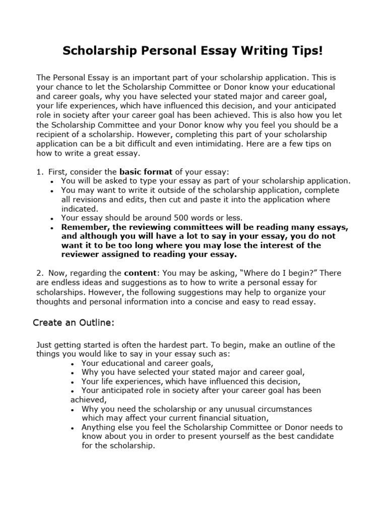 Scholarship Personal Essay Writing Tips | PDF | Essays | Goal