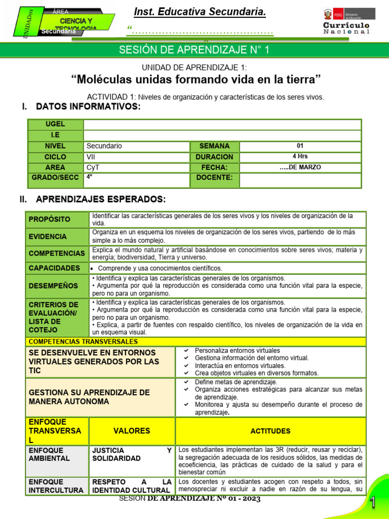 4º Ses Act 1-Cyt-U1 | PDF | Aprendizaje | Evaluación