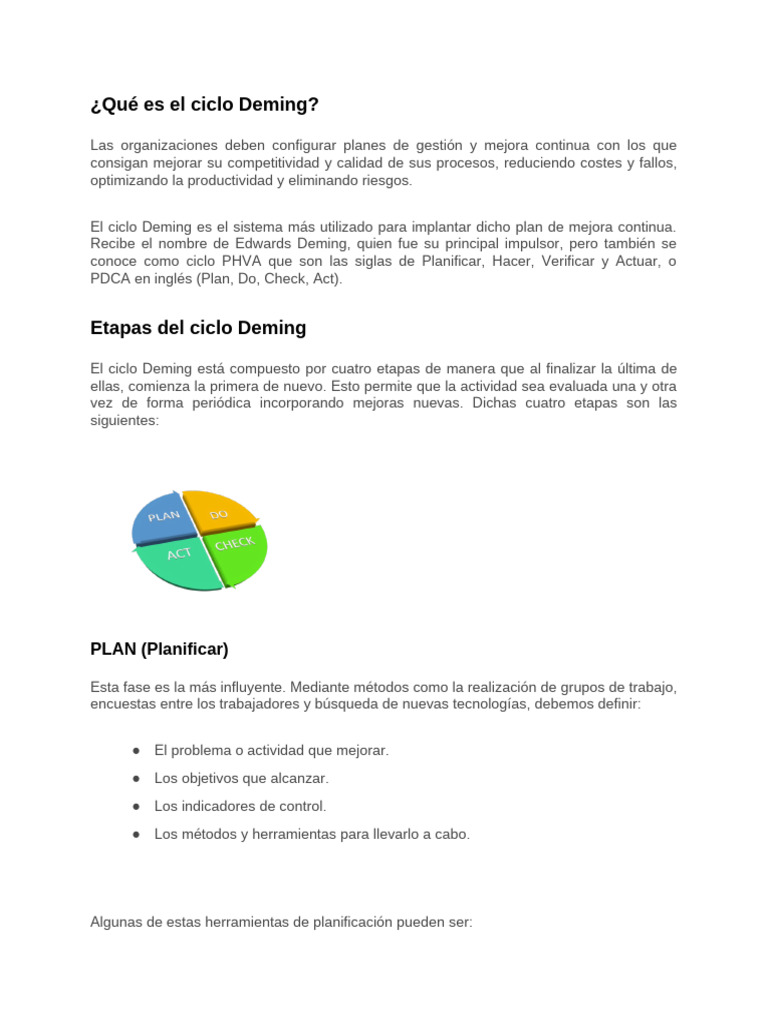 Ciclo Deming | PDF | Planificación estratégica | Planificación