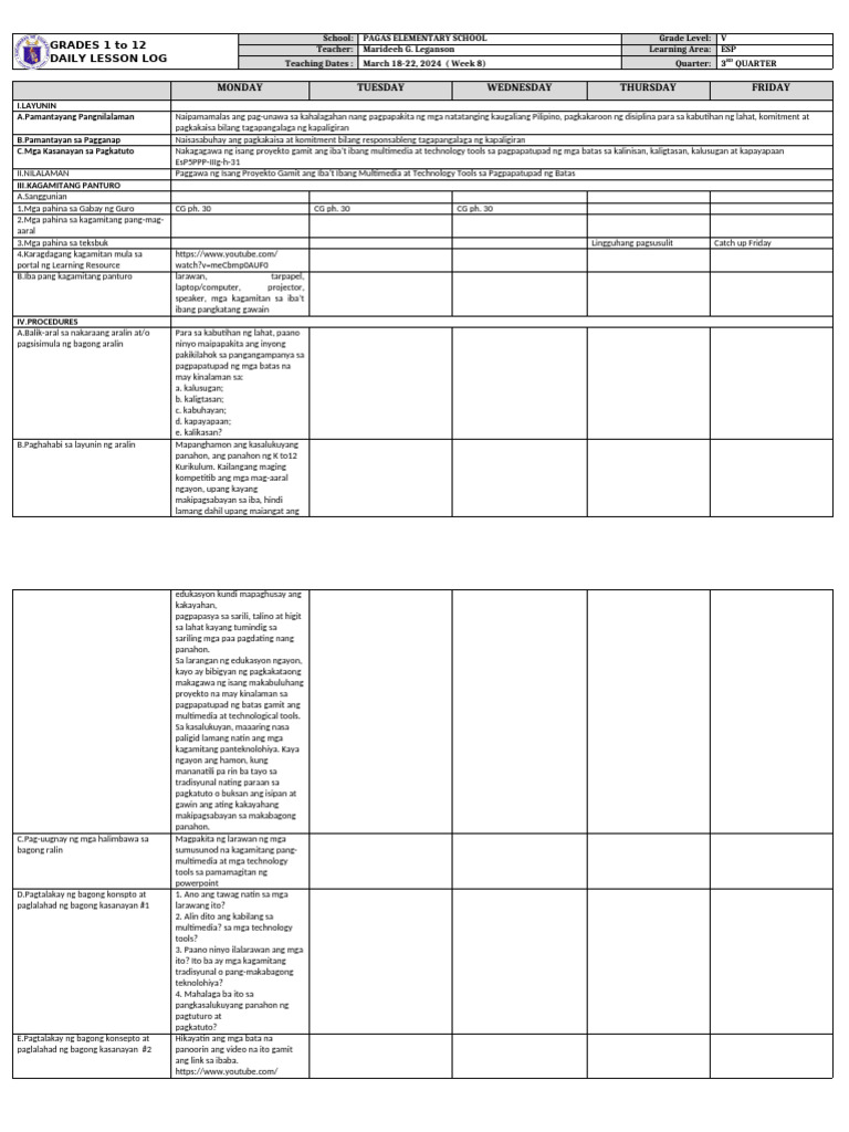 DLL Esp-5 Q3 W8 | PDF