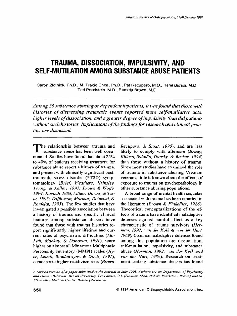 Trauma Dissociation Impulsivity and Self | PDF | Psychological Trauma ...