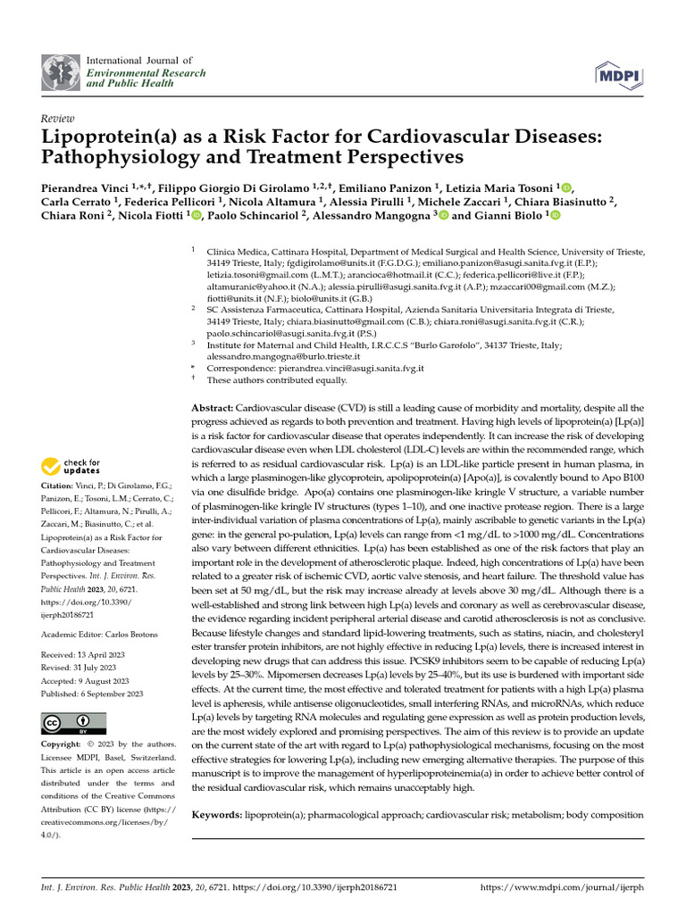 Lipoprotein (A) As A Risk Factor For Cardiovascular Diseases ...