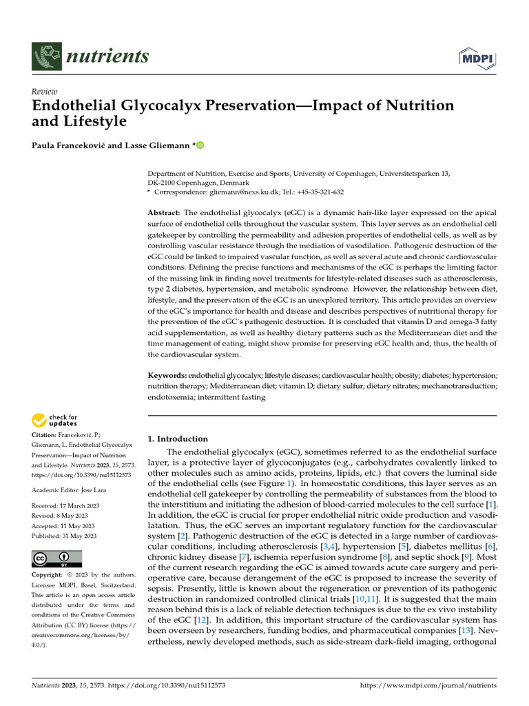 Endothelial Glycocalyx Preservation-Impact of Nutrition and Lifestyle ...