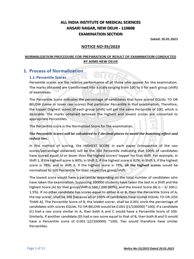 NOTICE_NORMALIZATION PROCEDURE | PDF | Percentile