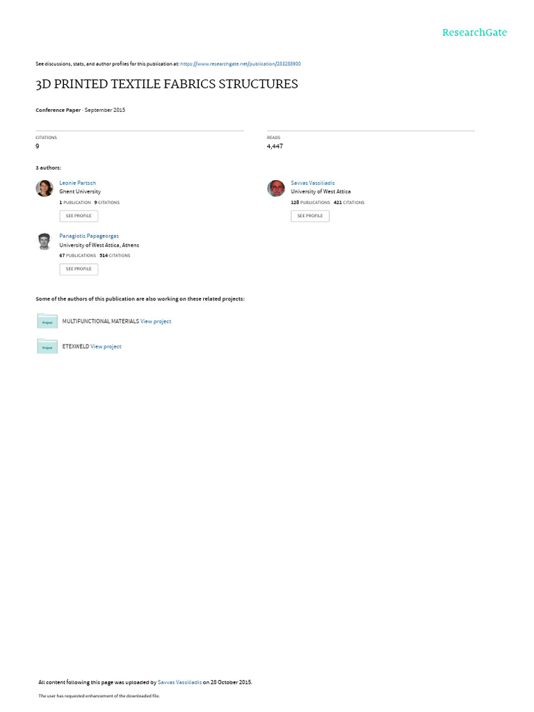 3D PRINTED TEXTILE FABRICS STRUCTURES | PDF | 3 D Printing | Textiles