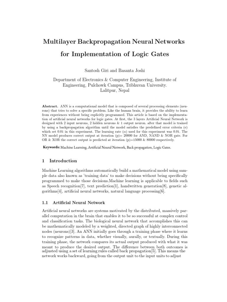 Multilayer Backpropagation Neural Networks For Implementation of Logic ...