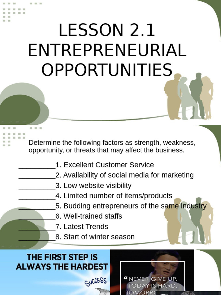 LECTURE-1.2A_ENTREP-OPPORTUNITIES- | PDF | Entrepreneurship | Swot Analysis