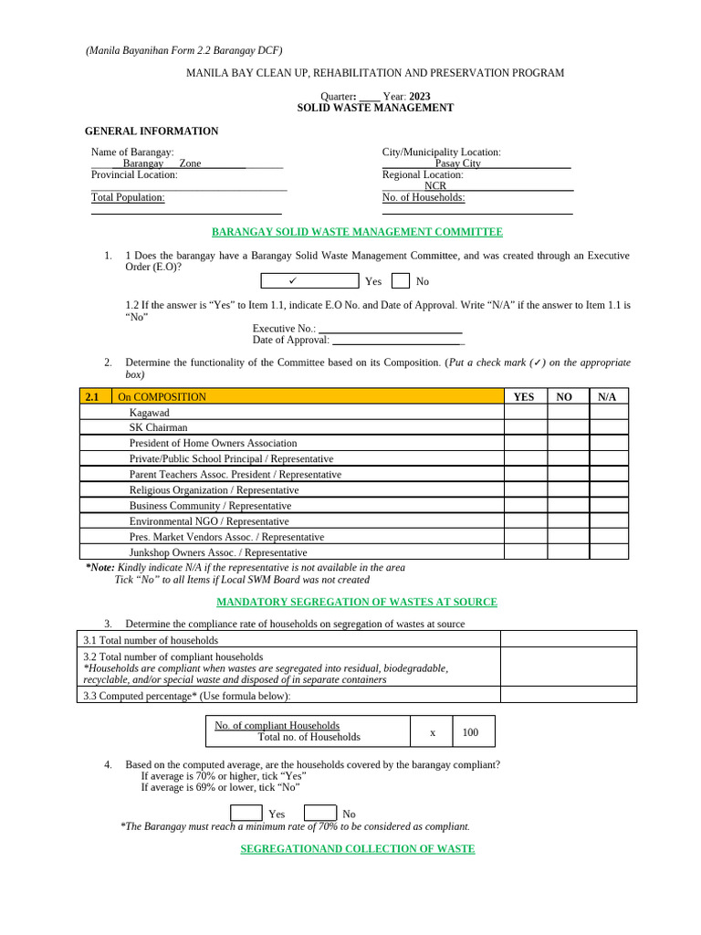 4th - Eca Form.2023 | PDF | Environmental Issues | Waste