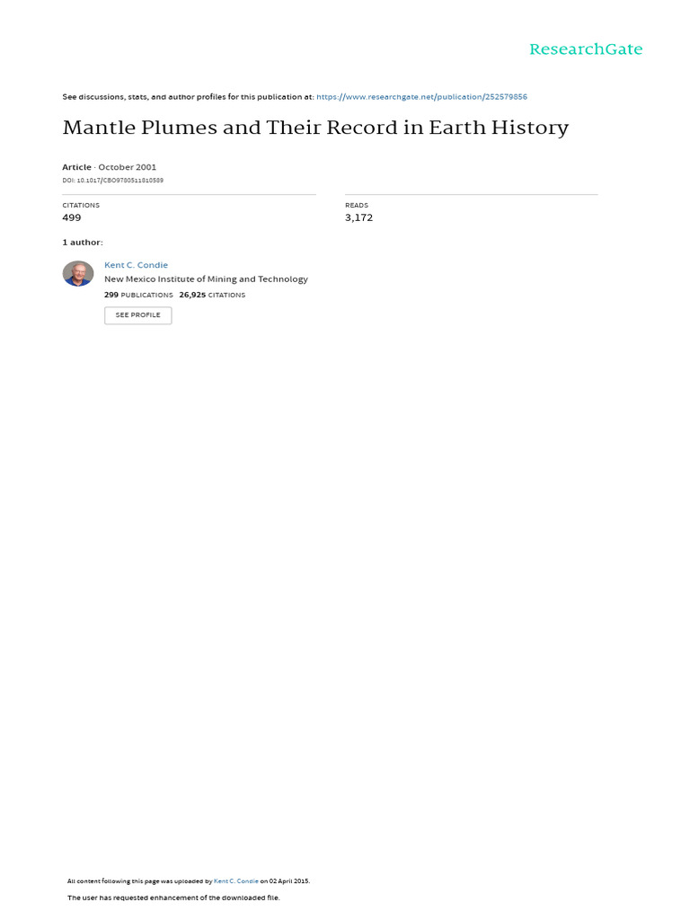Mantle Plumes in Earth's History | PDF | Plate Tectonics | Earth Sciences