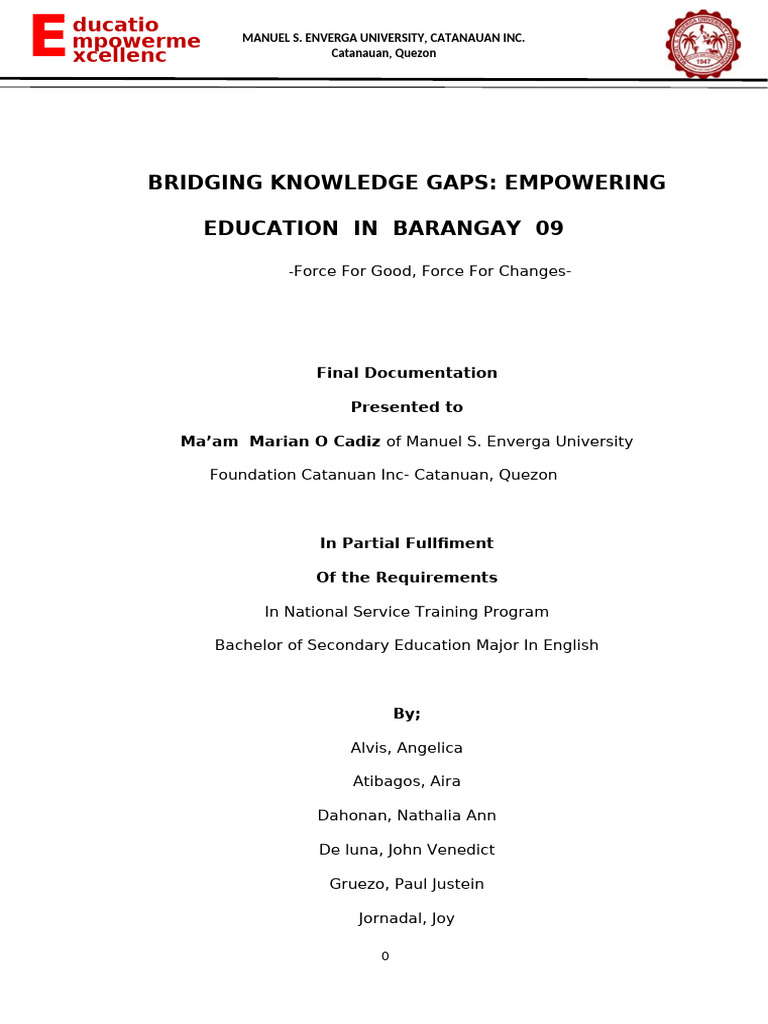 NSTP Final Documentation Official Thank You1 | PDF | Storytelling | Child Care