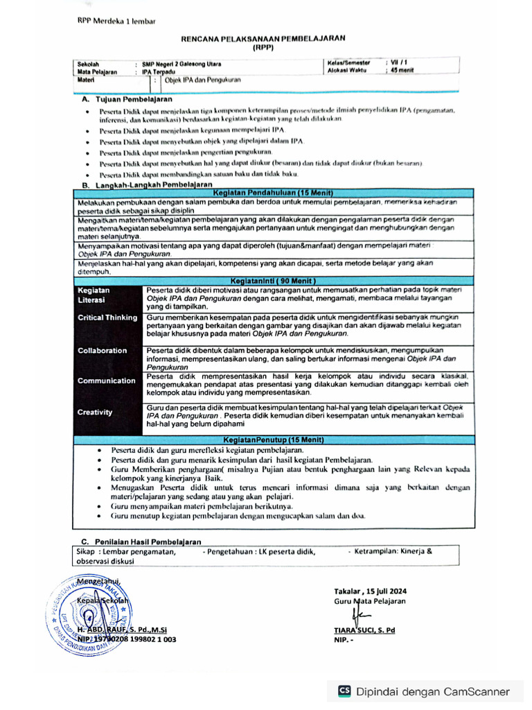 RPP 1 Lembar PMM | PDF