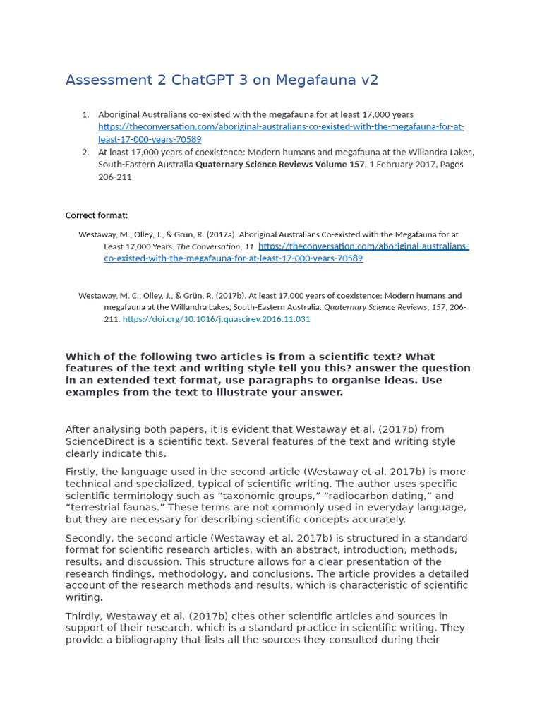 Assessment 2 CHATgpt3 On Megafauna Paragraphs | PDF | Quantitative Research | Citation