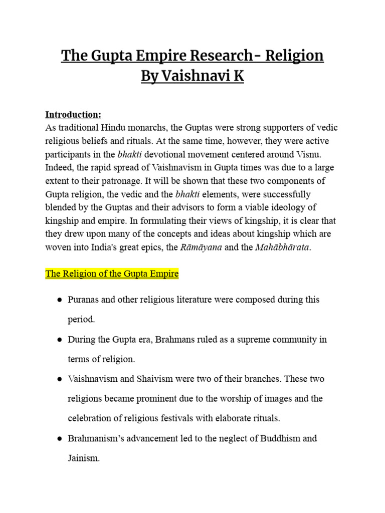 The Gupta Empire Research - Research | PDF | Indian Religions