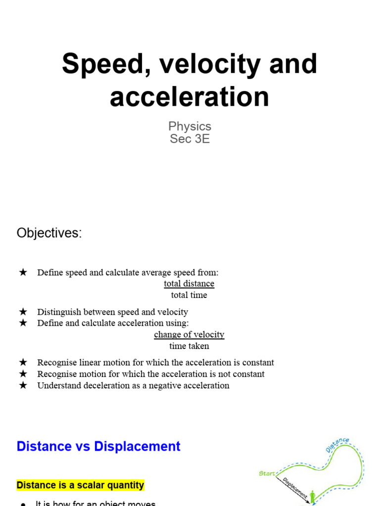 Speed, Velocity and Acceleration | PDF | Teaching Methods & Materials | Science & Mathematics
