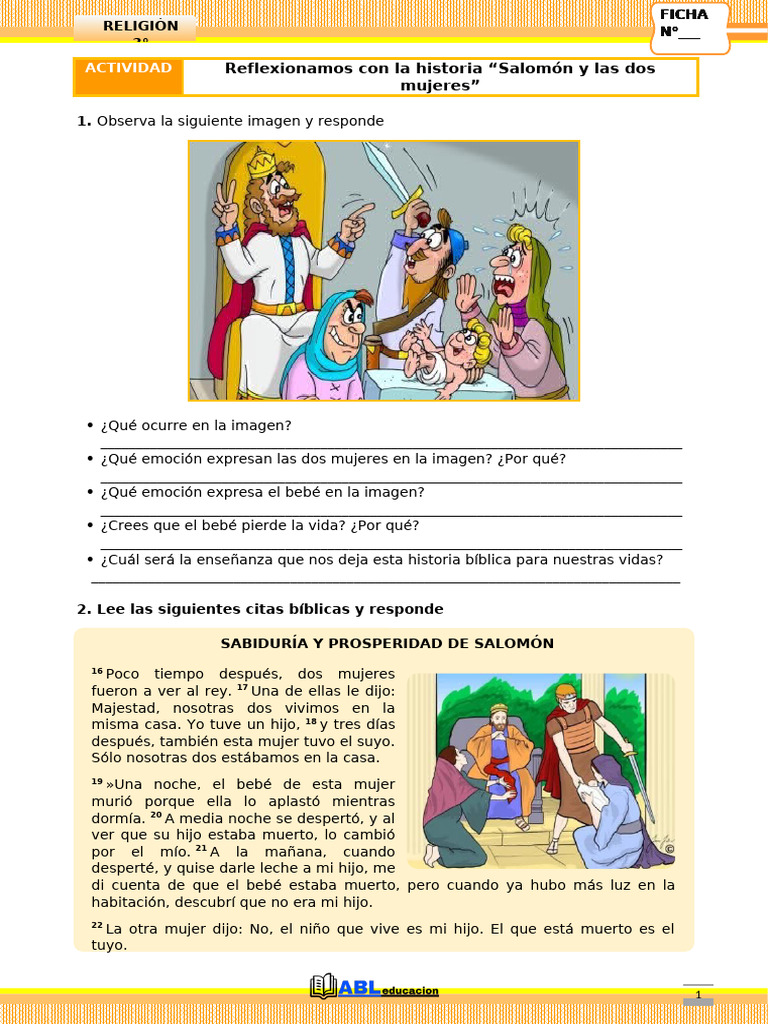 Dia 1 Ficha Religión | PDF | Solomons | Amor