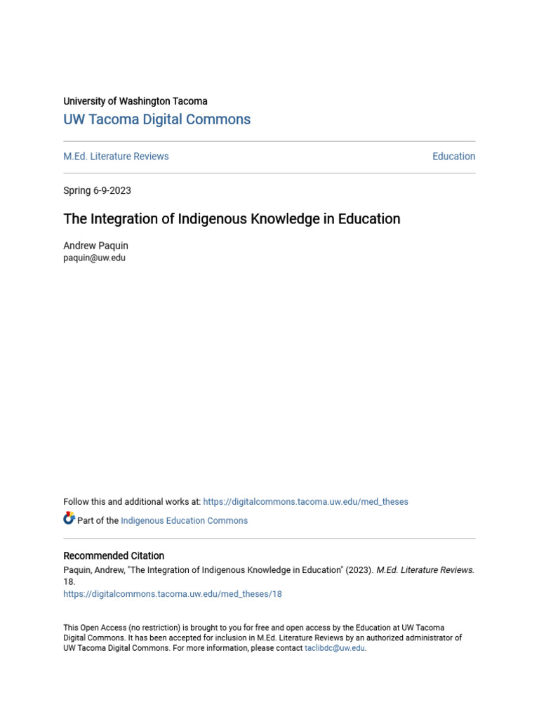 The Integration of Indigenous Knowledge in Education | PDF | Knowledge | Inquiry Based Learning