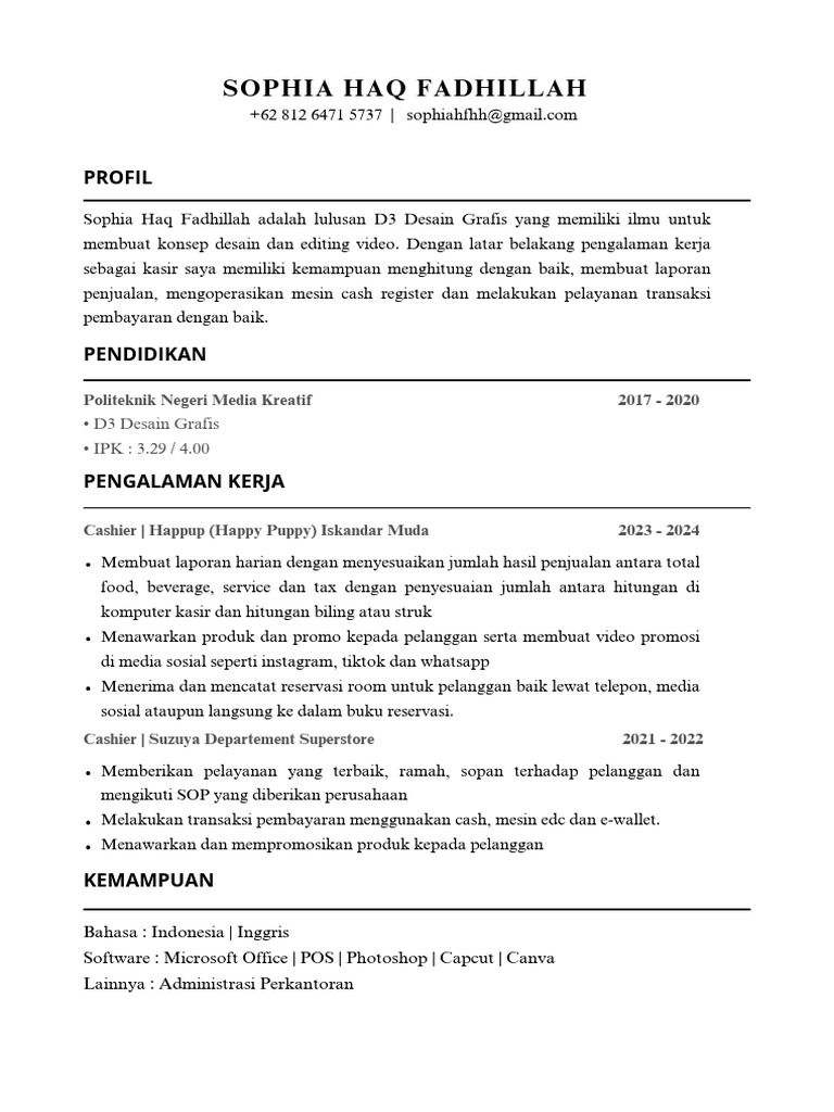 CV ATS Sopi | PDF | Pengelolaan Keuangan & Uang