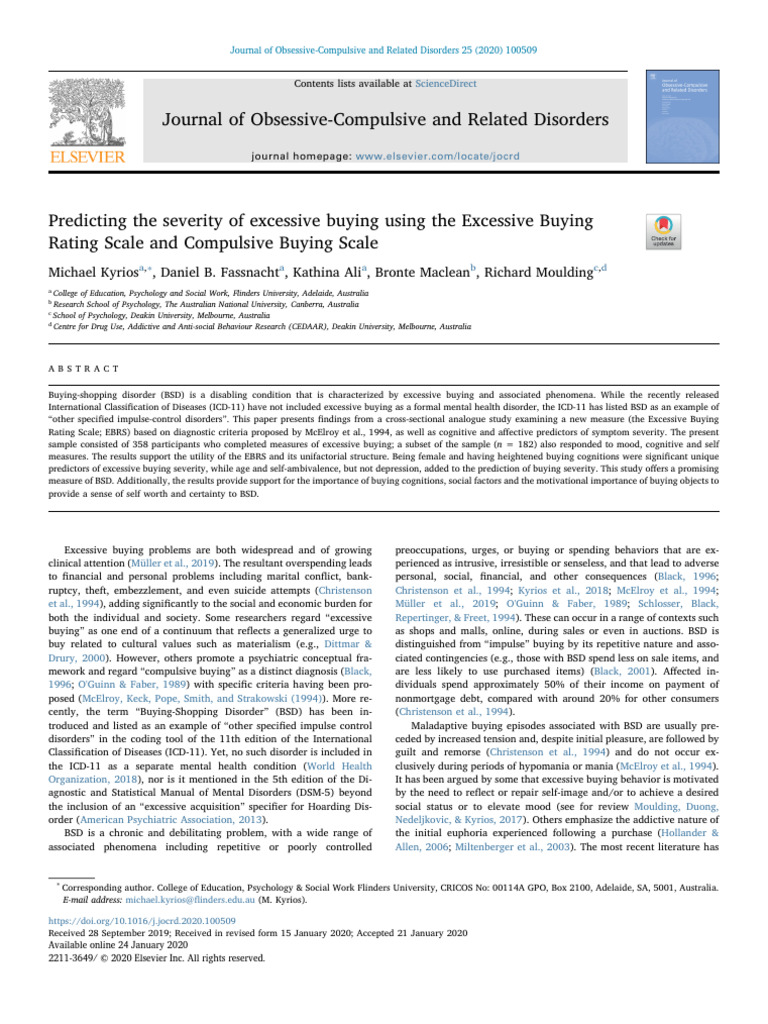 Predicting the severity of excessive buying using the Excessive Buying ...