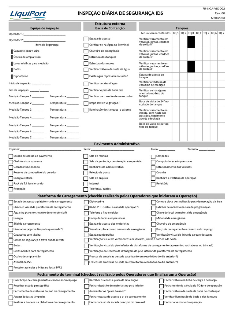 FR Nga Vix 002 Rev 00 Inspecao Diaria de Seguranca | PDF | Equipamento | Bens manufaturados