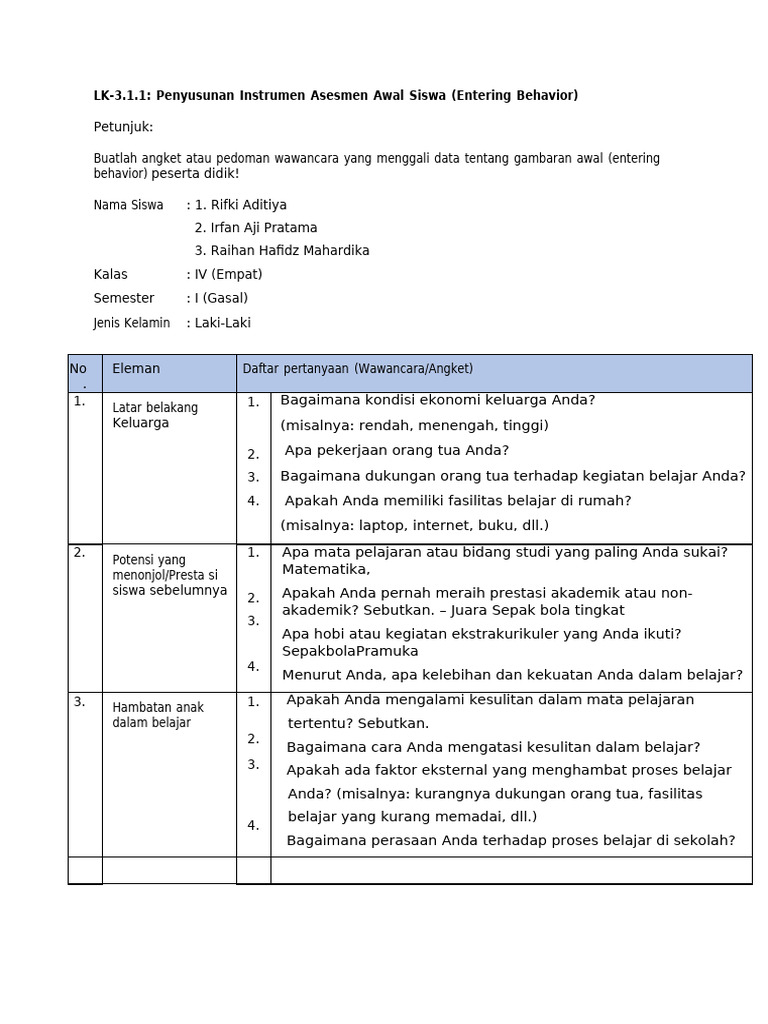 LK 3. K 1. Penyusunan Instrumen Asesmen | PDF