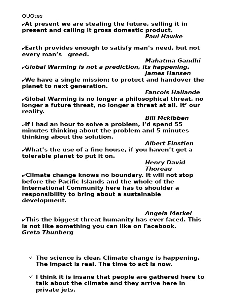 Powerful Quotes on Climate Change | PDF | Politics | Social Science