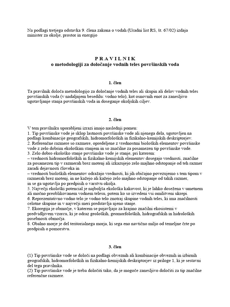 Pravilnik Povrsinske Vode | PDF