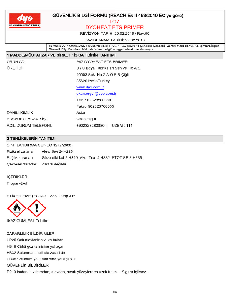 Msds p97 Sds TR | PDF