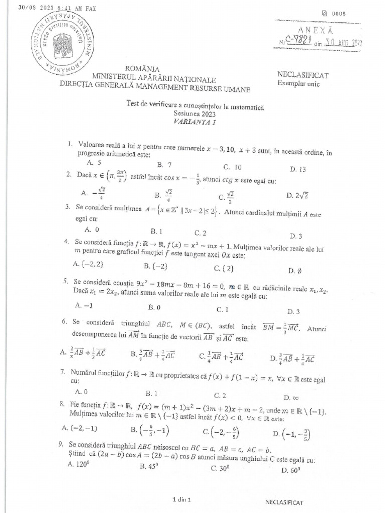 Subiecte Si Barem Examen Transfer Mate | PDF