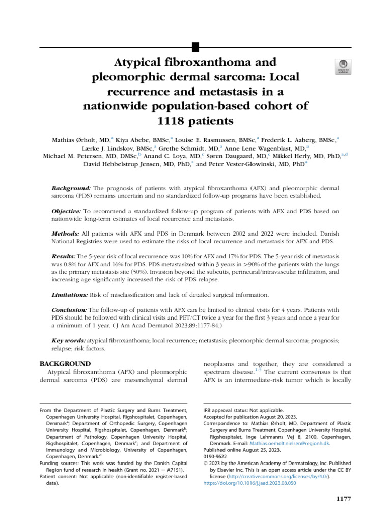 Atypical Fibroxanthoma and PDS: Recurrence and Metastasis Study | PDF ...