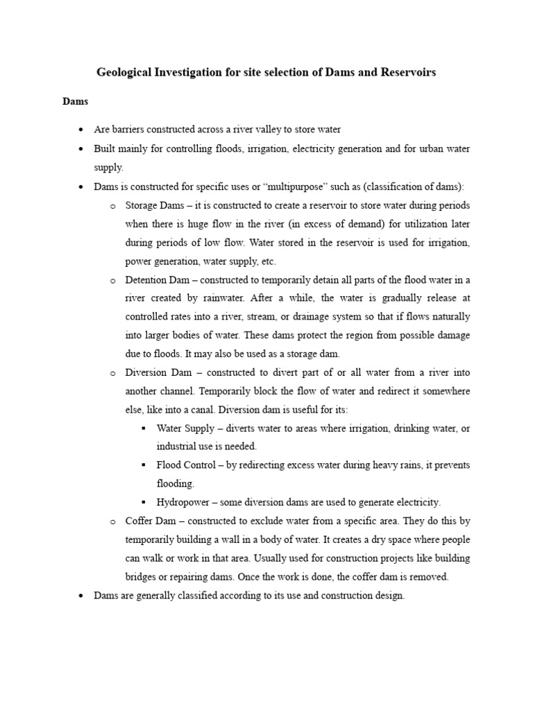 Geology for Dam Site Selection | PDF | Dam | Rock (Geology)