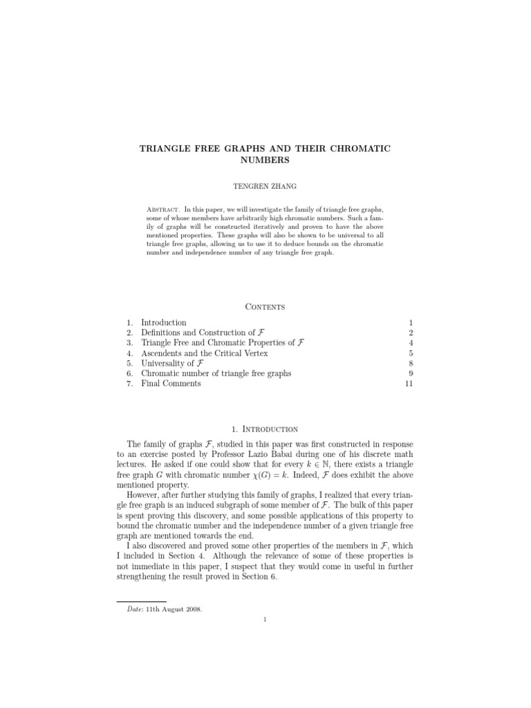 Triangle Free Graphs and Their Chromatic Numbers | PDF | Vertex (Graph ... Triangle Free Graphs and Their Chromatic Numbers | PDF | Vertex (Graph ...
