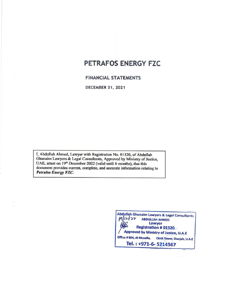 Petrafos Energy FZC - Financial Statements 2021 | PDF