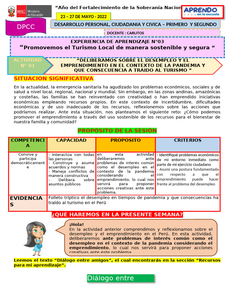EXPERIENCIA DE APRENDIZAJE 02 - DESARROLLO PERSONAL CIUDADANIA Y CIVICA - ACTIVIDAD 01 -1ERO Y ...