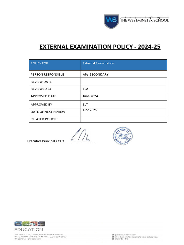 TWS External Examination Policy - 2024-25 | PDF | Gce Advanced Level ...