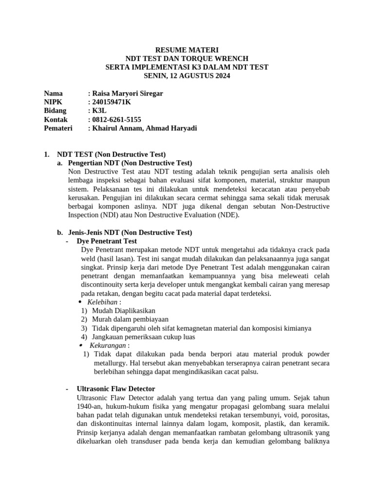RESUME MATERI K3L - 12 Agustus 2024 One Gate System (Raisa Siregar) | PDF | Teknologi & Rekayasa