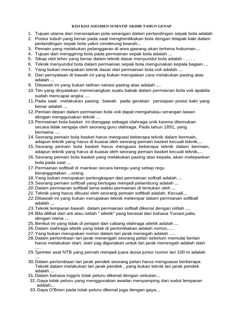 Kisi Kisi Asesmen Sumatif Akhir Tahun Genap | PDF