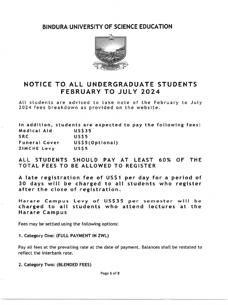 Fees Notice Undergraduate | PDF