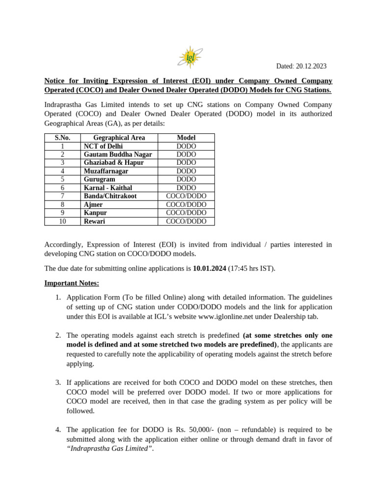 Notice Inviting Expression of Intrest Under Coco-Dodo-Eoi-6 | PDF ...