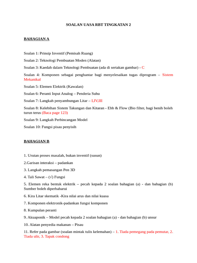 Soalan Uasa RBT Tingkatan 2 | PDF