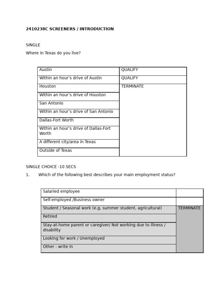 Screener | PDF | Employment | Economies