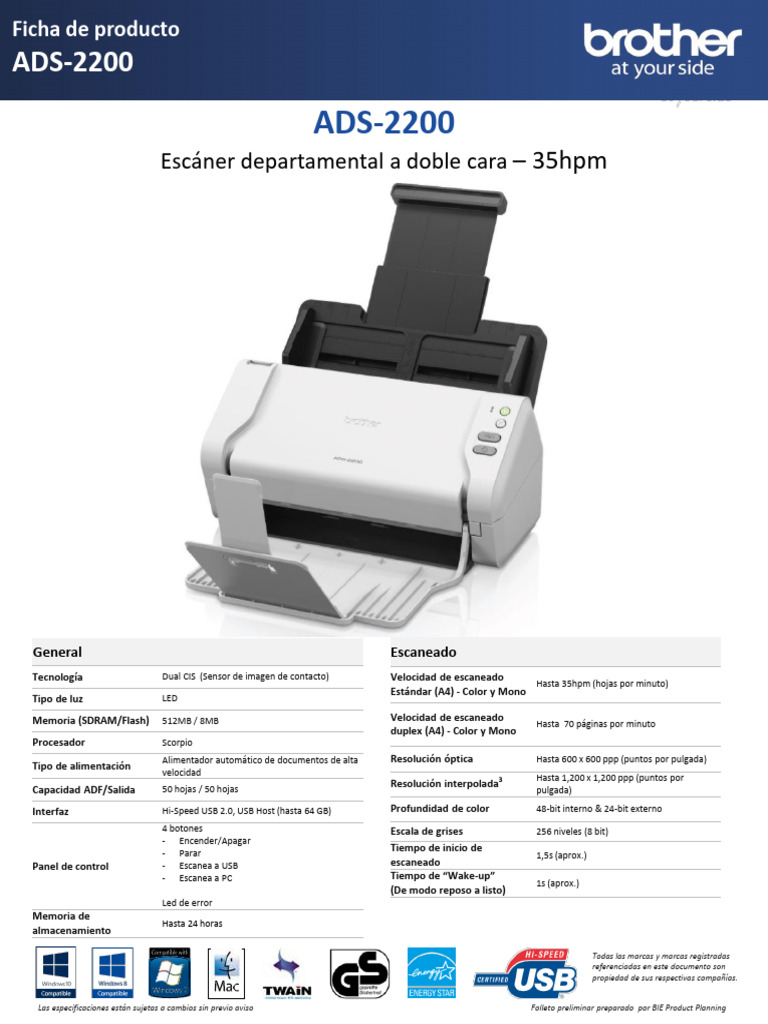 Escaner Brother Ads 2200 | PDF | Escáner de imagen | Informática