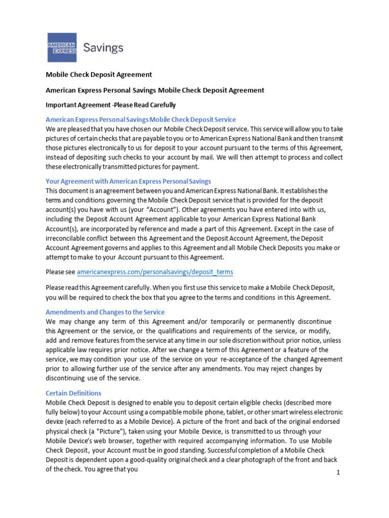 Mobile Check Deposit Agreement Overview | PDF | Cheque | Indemnity