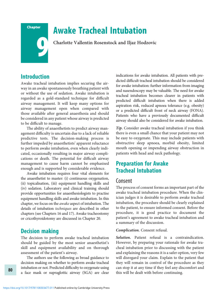 09 Awake - Tracheal - Intubation | PDF | Anesthesia | Surgery