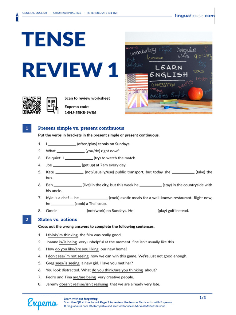 Intermediate English Grammar Tense Review | PDF | Grammatical Tense ...