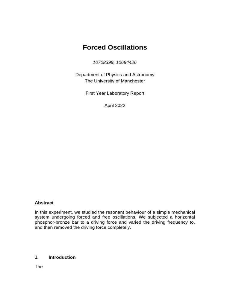 Forced Oscillations - Report | PDF | Oscillation | Inductor Forced Oscillations - Report | PDF | Oscillation | Inductor