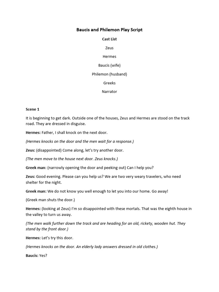 Baucis and Philemon Play Script | PDF | Zeus